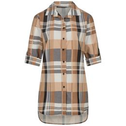 Klassische Bluse CLOUD 5IVE "CLOUD 5IVE Turn Up 3/4 Arm Bluse kariert BIG", Damen, Gr. L, camel, 100% Polyester, Blusen