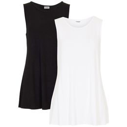 Shirttop bonprix, Damen, Gr. 40/42 (M), schwarz-wei&szlig; (wei&szlig;, schwarz), Jersey, Obermaterial: 95% Viskose, 5% Elasthan, mehrfarbig, unifarben, A-Linie Po-bedeckend, Rundhals, Tops Shirttop, Longtop in dezenter A-Linie, &auml;rmellos, Viskose-Jersey mit Stretch