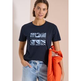 Print-Shirt Cecil, Damen, Gr. L (42), universal blau, Web, 100% Baumwolle, bedruckt, comfort fit normal, Rundhals, abgesteppt, Shirts, aus reiner Baumwolle
