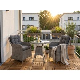 Garten-Essgruppe Konifera "Menorca", grau (hellgrau, grau), Farbe Auflagen: grau, Aluminium, Polyrattan, Sitzm&ouml;bel-Sets, Polyrattan, Aluminium, Tischplatte aus 5mm starkem Sicherheitsglas