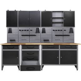 Werkstatt-Set ONDIS24 "Bastler", schwarz (anthrazit, grau, schwarz), B:240cm H:205cm T:60cm, Metall, Werkb&auml;nke, h&ouml;henverstellbar, inkl. Hakenset