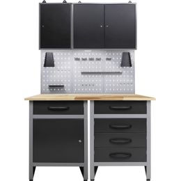 Werkstatt-Set ONDIS24, schwarz (anthrazit, schwarz, grau), B:120cm H:205cm T:60cm, Edelstahl, Werkb&auml;nke, 120 cm