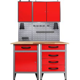 Werkstatt-Set ONDIS24, rot (anthrazit, rot), B:120cm H:205cm T:60cm, Edelstahl, Werkb&auml;nke, 120 cm