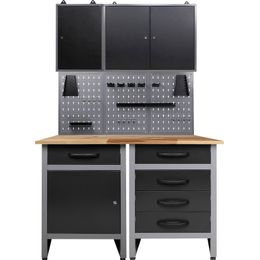 Werkstatt-Set ONDIS24, schwarz (anthrazit, schwarz, grau), B:120cm H:205cm T:60cm, Edelstahl, Werkb&auml;nke, 120 cm