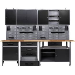 Werkstatt-Set ONDIS24, schwarz (anthrazit, schwarz, grau), B:240cm H:205cm T:60cm, Metall, Werkb&auml;nke, 240 cm