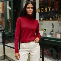 LANDS' END Feinstrick-Rollkragenpullover aus Baumwolle, Damen,  Rot, Baumwolle, by Lands' End