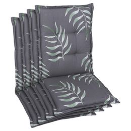 Sesselauflagenset, Anthrazit, Textil, 4-teilig, Bl&auml;tter, F&uuml;llung: Schaumstoff, Vlies, 50x7x108 cm, Oeko-Tex&reg; Standard 100, pflegeleicht, hochwertige Qualit&auml;t, f&uuml;r den Au&szlig;enbereich geeignet, mittels B&auml;ndern zu befestigen, Gurtband befestigen, Outdoor-Kissen, Gartenstuhlauflagen, Mittellehner-Auflagen