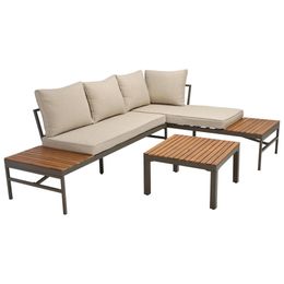 Ambia Garden Loungegarnitur, Beige, Beigebraun, Holz, Metall, Textil, Akazie, vollmassiv, 57x35x57 cm, Loungem&ouml;bel, Gartenlounge-Sets