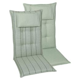 Sessel-/Wendeauflage, Salbeigr&uuml;n, Textil, Streifen, F&uuml;llung: Schaumstoff, Vlies, 50x7x120 cm, f&uuml;r den Au&szlig;enbereich geeignet, mittels B&auml;ndern zu befestigen, Gurtband befestigen, Outdoor-Kissen, Gartenstuhlauflagen, Hochlehner-Auflagen