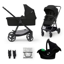 Kinderkraft Kinderwagenset Newly 4 in 1, Schwarz, Metall, 6-teilig, 54x100x94 cm, h&ouml;henverstellbare Kopfst&uuml;tze, Sonnendach, 3-Punkt-Gurt, Baby on Tour, Kinderwagen, Kombikinderwagen
