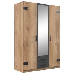 Mid.you Dreht&uuml;renschrank Wimex Liverpool, Graphit, Eiche, Kunststoff, 2 Schublade(n) Schubladen, 135x198x58 cm, BQ - B&uuml;ndnis f&uuml;r Qualit&auml;t, Made in Germany, DIN EN ISO 9001, Schrankfront mit Spiegel, Kinder- & Jugendzimmer, Jugendm&ouml;bel, Jugendkleiderschr&auml;nke