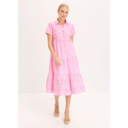 bonprix Tunika-Kleid aus reiner Baumwolle mit Lochstickerei, rosa, Gr.42, Lockeres Tunika-Kleid mit Lochstickerei, aus 100% Baumwolle