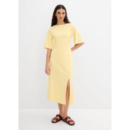 bonprix Jerseykleid mit Schlitz aus reiner Bio-Baumwolle, gelb, Gr.52/54 (XXL), Kleid aus reiner Bio-Baumwolle mit ausgestellten &Auml;rmeln und Wasserfall-Ausschnitt, 100% Baumwolle (organic)