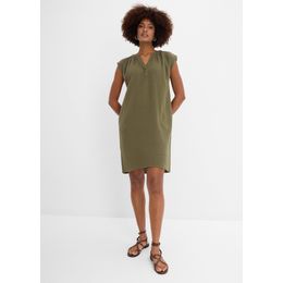 bonprix Minikleid aus reiner Baumwolle, gr&uuml;n, Gr.38, Lockeres Musselin-Kleid mit V-Ausschnitt, aus Musselin