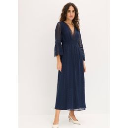 bonprix Maxikleid in Crochet-Optik, blau, Gr.40, Auff&auml;lliges Maxikleid mit Spitze, 60% Baumwolle