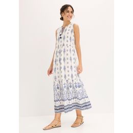 bonprix Maxikleid aus flie&szlig;ender Viskose, wei&szlig;, Gr.48, Ohne &Auml;rmel und mit Bindeband am Ausschnitt