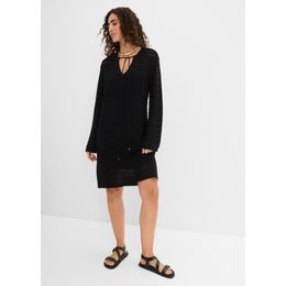 bonprix Mini-Strickkleid, schwarz, Gr.40/42 (M), Modernes Minikleid im Sommer-Strick, 50% Baumwolle