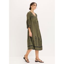 bonprix Midikleid aus flie&szlig;ender Viskose, gr&uuml;n, Gr.46, Weit schwingendes Kleid mit kontrastreichen Ikat-Druck, aus Viskose