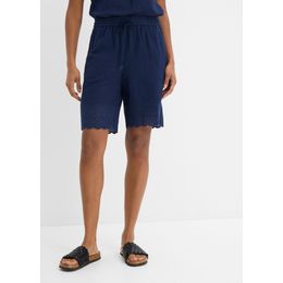 bonprix Bermuda aus luftigem Musselin, blau, Gr.52, Bequem und modern geschnitten, mit Lochstickerei, 100% Baumwolle