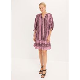 bonprix Minikleid aus softem Viskose-Mix, rosa, Gr.52, Mit Schn&uuml;rung an den &Auml;rmeln