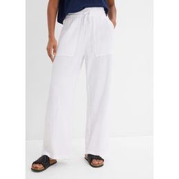 bonprix Hose aus luftigem Musselin, wei&szlig;, Gr.42, Mit weitem Bein und lockerer Passform, 100% Baumwolle