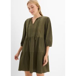 bonprix Blusenkleid aus reiner Baumwolle, gr&uuml;n, Gr.36, Luftiges Sommerkleid mit Schn&uuml;rung am Ausschnitt, aus 100% Baumwolle