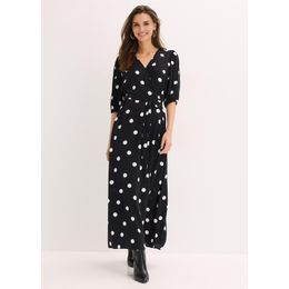 bonprix Maxikleid aus flie&szlig;ender Viskose, schwarz, Gr.48, bedrucktes Maxikleid aus flie&szlig;ender Viskose mit &uuml;berlappendem V-Ausschnitt vorne, aus Viskose