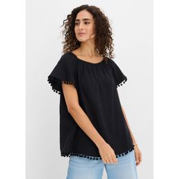 bonprix Bluse aus softem Viskose-Mix, schwarz, Gr.52, Bluse mit verziertem Saum aus softem Viskose-Mix
