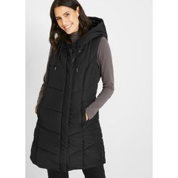 bonprix Steppweste aus recyceltem Polyester, schwarz, Gr.44, Steppweste in langer Passform aus recyceltem Polyester mit funktionalen Seitenschlitzen