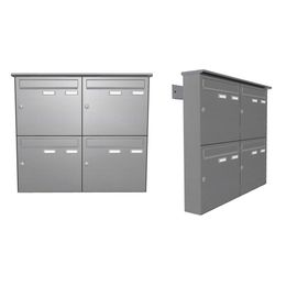 Renz ONZO Aufputzbriefkastenanlage in Edelstahl 4-fach mit 2ten Namensschild & Soft Close