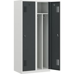 eurokraft basic Schwarz-Wei&szlig;-Spind Amsterdam, Trennwand mittig, 2 Abteile, lichtgrau / basaltgrau, Breite 800 mm
