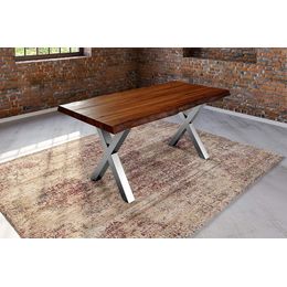 Baumkantentisch XEREZ / nussbaumfarben / 220x100 / X-Gestell Silber