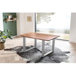 Baumkantentisch LAURINA / nougatfarben / 120x80 / U-Gestell Silber