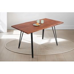 Baumkantentisch CELIA 120 / nussbaumfarben / 120x80 / Hairpin-Gestell Schwarz