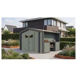 Gartenhaus Weka "Killarney", gr&uuml;ngrau, anthrazit, ohne Fu&szlig;boden, ohne Dacheindeckung, Massivholz, Gartenh&auml;user, Gartenhaus, Doppelt&uuml;r, 1/4 verglast, mit Pflanztisch