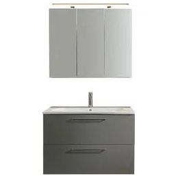 Badm&ouml;bel-Set NOLTE SPA "Lux Nolte Waschtisch-Set", quarzgrau, B:90cm H:180cm T:46cm, MDF, Kastenm&ouml;bel-Sets, Badm&ouml;bel-Set, Waschtisch 2 Ausz&uuml;ge inkl Keramikbecken & Spiegelschrank (360Effekt)