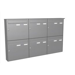 HUBER Aufputzbriefkastenanlage in Edelstahl 6-fach mit 2ten Namensschild & Soft Close