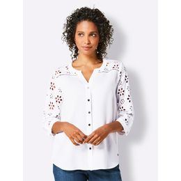 CREATION L PREMIUM Wit Damen Klassische Bluse mit attraktiver Lochstickerei, wei&szlig;, Gr&ouml;&szlig;e 36
