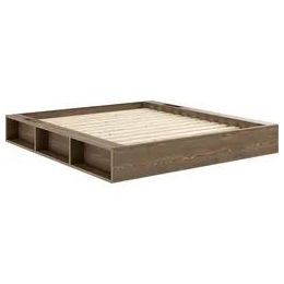 Stauraumbett KARUP DESIGN "Ziggy Bed, Stauraumbett, FSC-zertifiziertes Massivholz made in Europe", braun (carob braun), B:188cm L:205cm, Betten, Stauraumbett, mit 3 Ablagen, inklusive Lattenrost, ohne Matratze, mehrere Farben