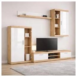 Wohnwand OTTO HOME "Cleo 2, Anbauwand, Wohnkombination, Wohnzimmer-Set", wei&szlig; hg, sonoma, B:260cm H:206cm T:42cm, Glas, Kunststoff, Spanplatte, Kastenm&ouml;bel-Sets, Wohnwand, UV-Lackiert Fronten in Hochglanz, Gesamtbreite ca 260 cm