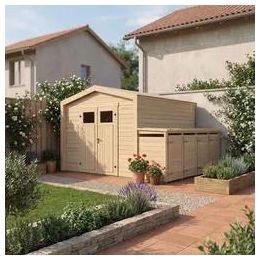 Gartenhaus Weka "Killarney", naturbelassen, ohne Fu&szlig;boden, ohne Dacheindeckung, Massivholz, Gartenh&auml;user, Gartenhaus, Doppelt&uuml;r, 1/4 verglast, inkl. 4er M&uuml;lltonnenbox