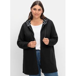 sheego Gro&szlig;e Gr&ouml;&szlig;en Sweatjacke in Longform, innen angeraut, schwarz, Gr&ouml;&szlig;e 52/54 - Damen