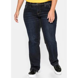 sheego Gro&szlig;e Gr&ouml;&szlig;en Gerade Jeans mit Used-Effekten, dark blue denim, Gr&ouml;&szlig;e 50 - Damen