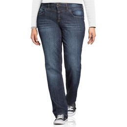 sheego Damen Gerade Jeans mit Used-Effekten, dark blue denim, Gr&ouml;&szlig;e 20
