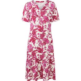 Heine Damen Druckkleid mit Puff&auml;rmeln champagner-pink-bedruckt Gr&ouml;&szlig;e 42