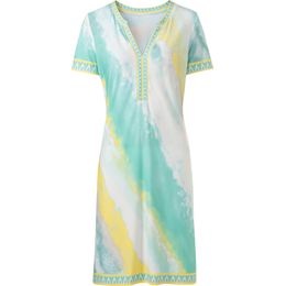 Heine Damen Druckkleid in Batik-Optik blaugr&uuml;n-limone-bedruckt Gr&ouml;&szlig;e 40