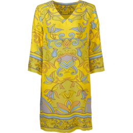Heine Damen Druckkleid aus Viskose-Satin sonnengelb-limone-bedruckt Gr&ouml;&szlig;e 38