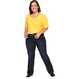 sheego Damen Gerade Jeans mit Used-Effekten dark blue denim Gr&ouml;&szlig;e 116