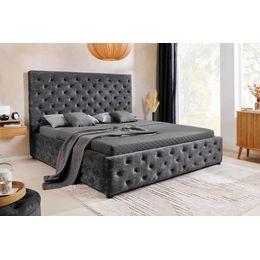 Riess Ambiente Boxbett PARIS 160x200cm grau Samt mit Stauraum und Lattenrost Riess-Ambiente Chesterfield Landhaus Modern Skandinavisch