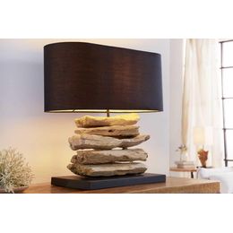 Riess Ambiente Handgearbeitete Treibholz Lampe RIVERINE 55cm schwarz Leinenschirm Tischleuchte Riess-Ambiente Natur Rustikal Maritim